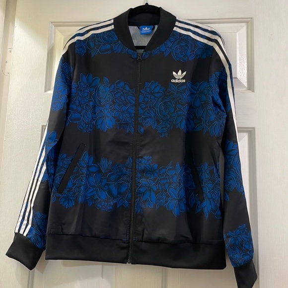 adidas | Other | Vintage Adidas Black And Blue Floral Zipup Tracksuit ...
